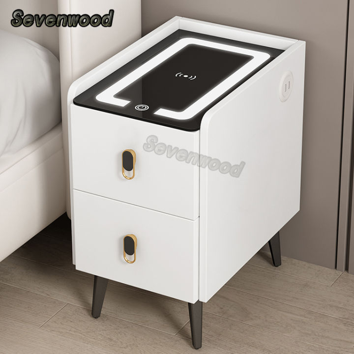 Sevenwood wooden smart bedside table wireless charging drawer side ...