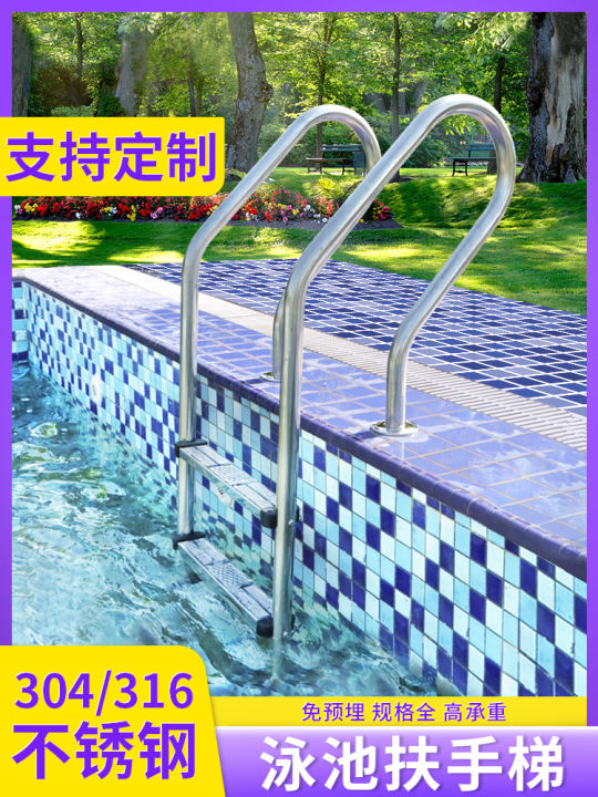 Stainless Steel Swimming Pool Handrail Stairs Water Outlets Downstairs ...