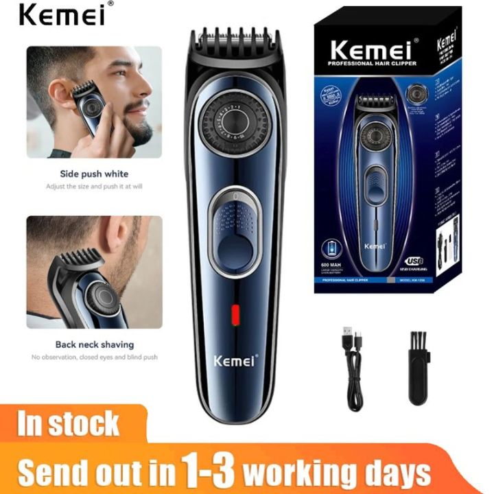 Kemei cordless adjustable 1-10mm men's beard trimmer rechargeable edge ...