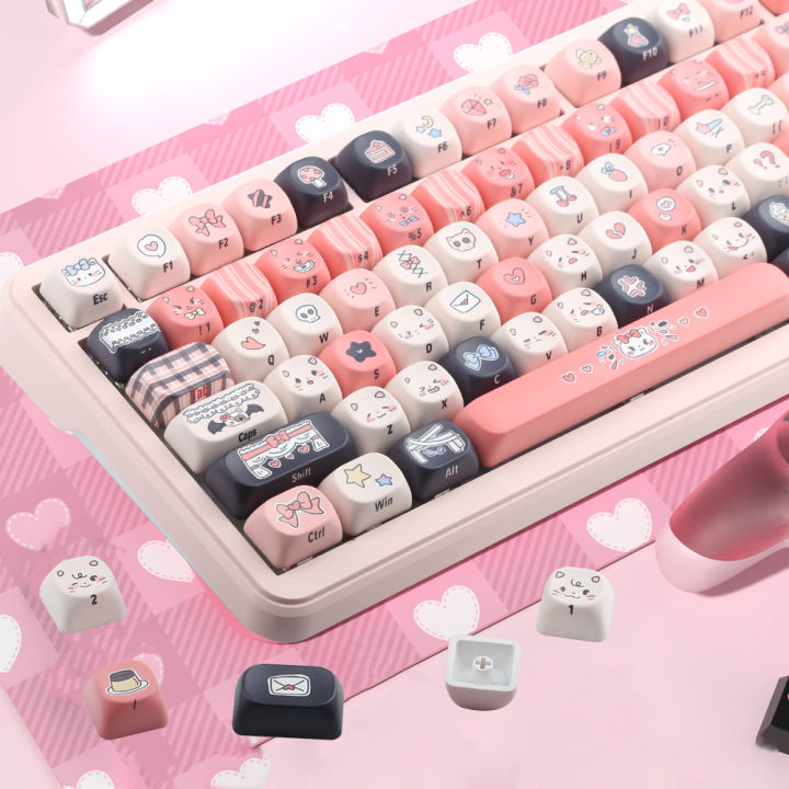 134Key Cute Meow PBT Keycap,5-Sided Sublimation MOA Keycap For MX ...
