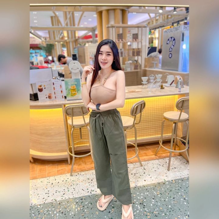 🌈 SpinnyHouse 🌈 กางเกงขากระบอก เอวสูง ผ้าไมโครเนื้อดี+ครอปสายเดี่ยว💚งานตามหา💕ต้องจัด ไมโคร 💜💛 ...