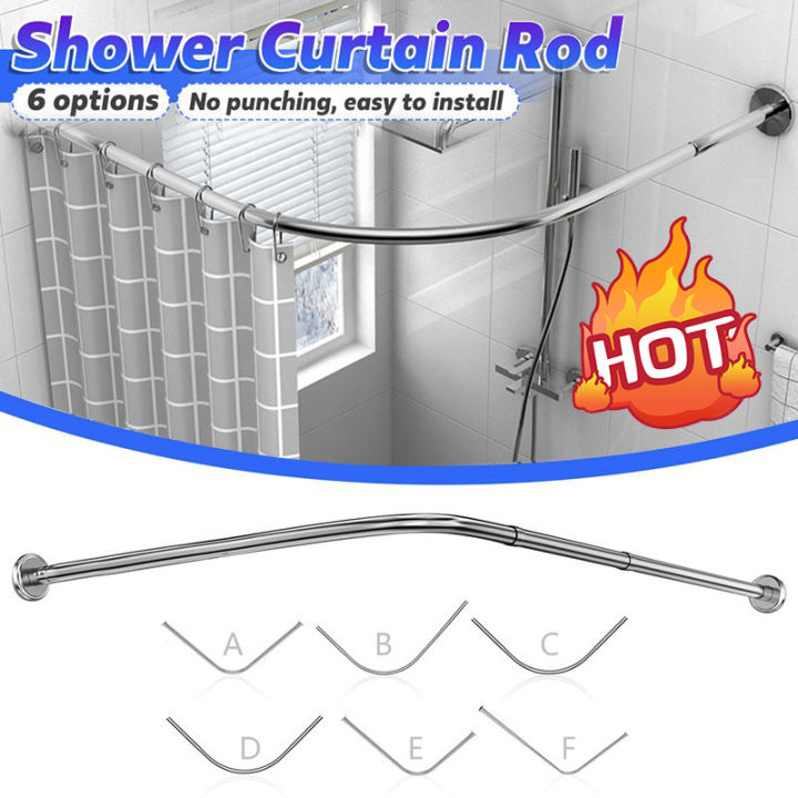 6 Size】Extendable Curved Shower Curtain Rod L Shaped Stainless Steel ...