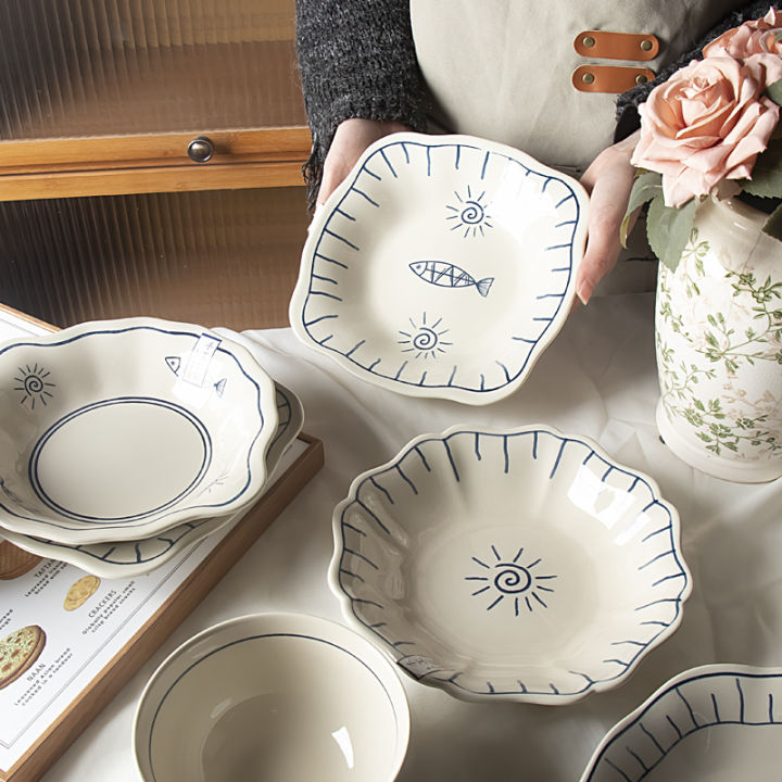 Joyful Fish Underglaze Ceramic Plate Japanese Style Dinnerware Dish ...