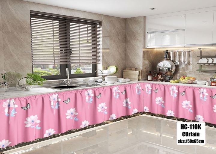 MILVIDAS Kitchen Lababo Curtain 1pcsx 150cm & 65cm Short Cover Cabinet ...