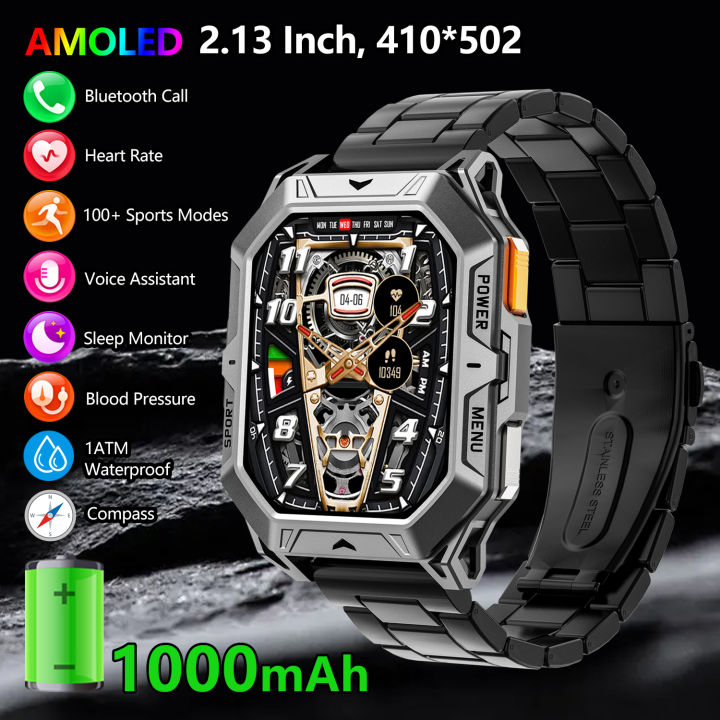 MISIRUN Smart Watch 1000mAh Battery 2.13 Inch AMOLED Screen Men Watch ...