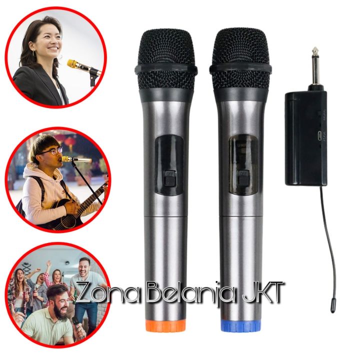 MIC WIRELESS KARAOKE VOKAL 2 MIC PEGANG UHF PORTABLE | Lazada Indonesia