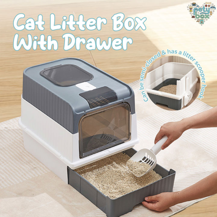 Pety Box Large Cat Litter Box With Top and Front Door with Drawer Fully ...
