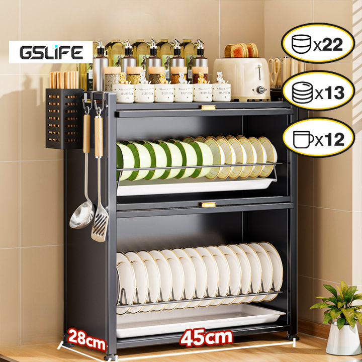 GSlife Carbon Steel Anti-Mold Dish Rack Organizer With Cover | Ligtas ...