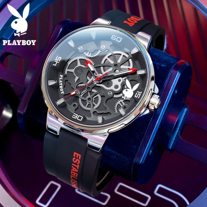PLAYBOY genuine watch for men original waterproof black quartz watch ...