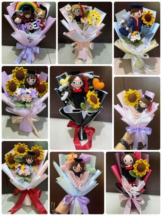 (Preorder)Crochet graduation flower bouquet 钩针毕业花束 | Lazada