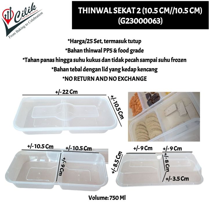 thinwall kemasan packing sekat partisi 2x10.5x10.5 bento makanan lauk ...