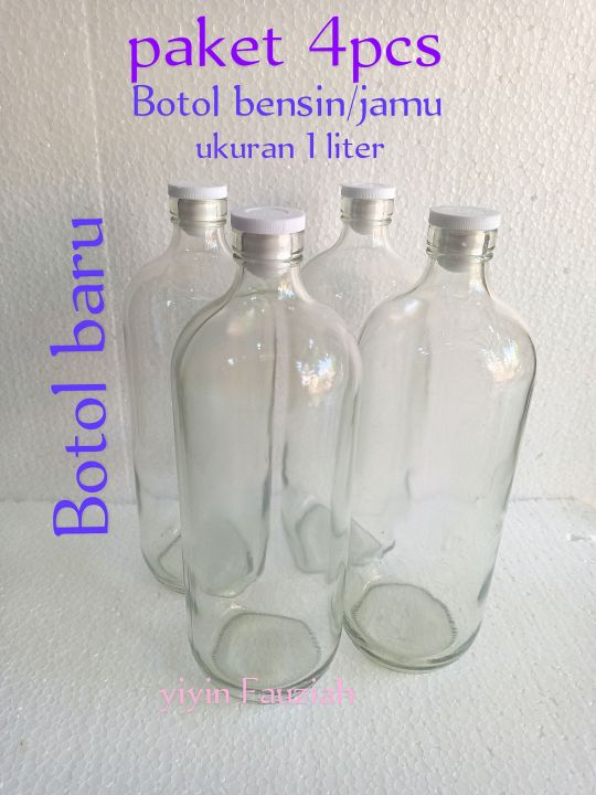 Botol Bensin (paket 4pcs) botol jamu plus tutup botol boles/botol kaca ...