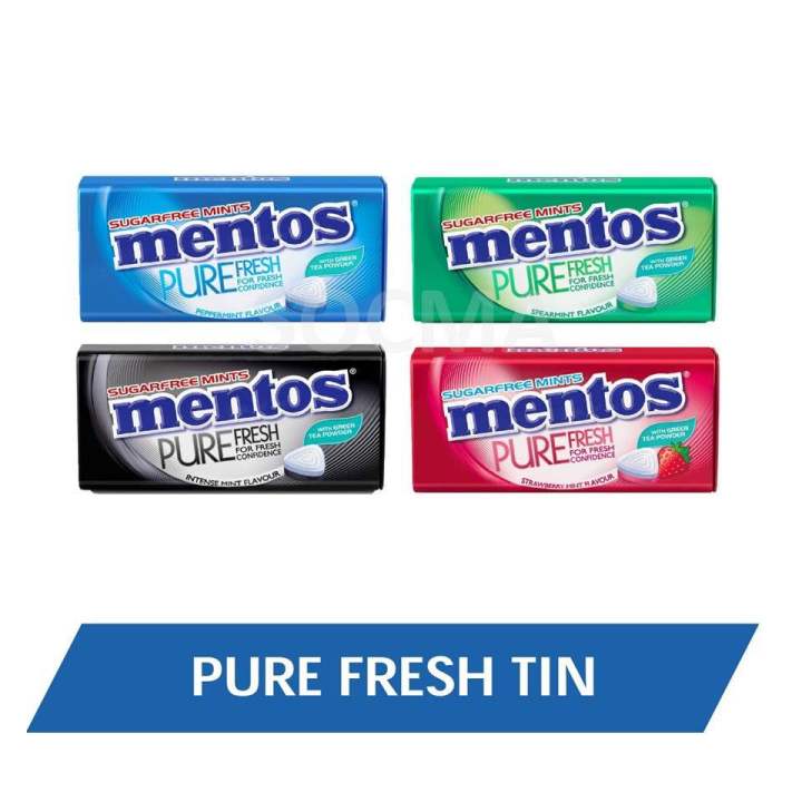 Mentos Pure Fresh Tin Peppermint 35g sugarfree mints ลูกอมไร้น้ำตาล ...