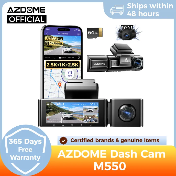 AZDOME M550 3 Channel Dash Cam 4K+2.5K WDR Car Dash Camera 3.19" IPS Screen Car DVR Built-in ...