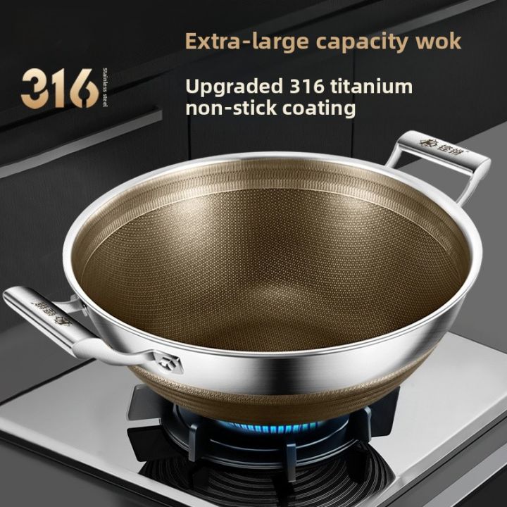 Titanium Coated Non-Stick Wok 316 Stainless Steel Large Double Eared ...
