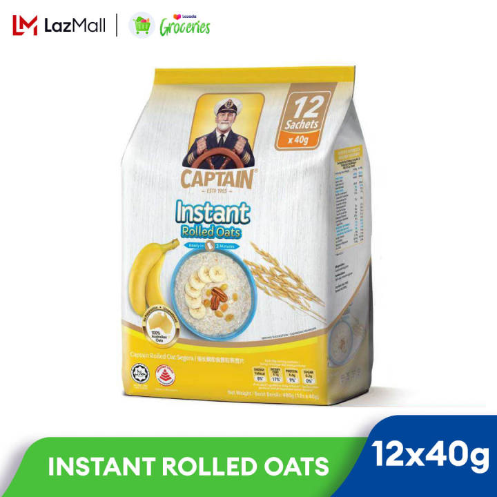 Captain Oats Sachets - Instant Rolled Oats*(40g x 12) | Lazada