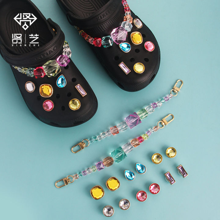 Crocs Jibbilz Charms รองเท้า Diy หัวเข็มขัดคริสตัลเพชรสีสันสดใสตกแต่ง ...