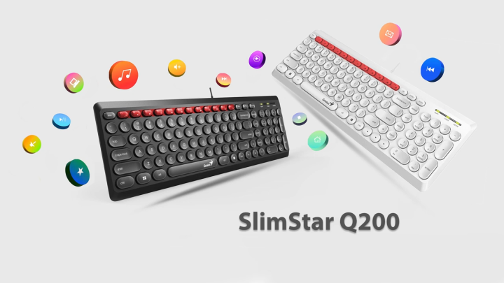 Genius SlimStar Q200 Slim Multimedia Keyboard AI Copilot Key, 12 FN ...