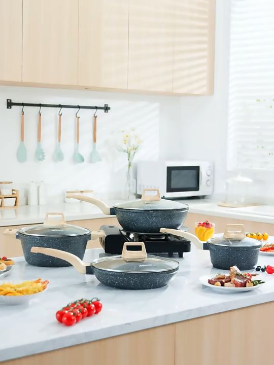 LEUSE Nonstick Pan Kitchen Cookware Set 4 Pieces Wok One Piece Die Cast ...