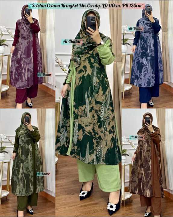 Setelan Tunik Long Ceruty Babydoll Premium Set Hijab Kekinian | Lazada ...