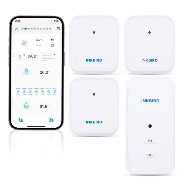 INKBIRD Wireless Temperature and Humidity Monitor ITH-20R-O 3Pcs With IBS-M2S WiFi Gateway 4-in ...