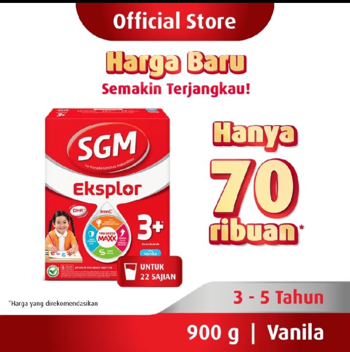 SGM Eksplor 3 plus susu pertumbuhan 3-5 thn vanilla 900g | Lazada Indonesia