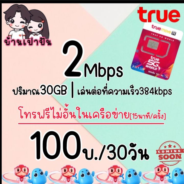 ซิมเทพทรู เดือนละ100บ. 2Mbps(30GB)+โทรฟรีในค่าย | Lazada.co.th