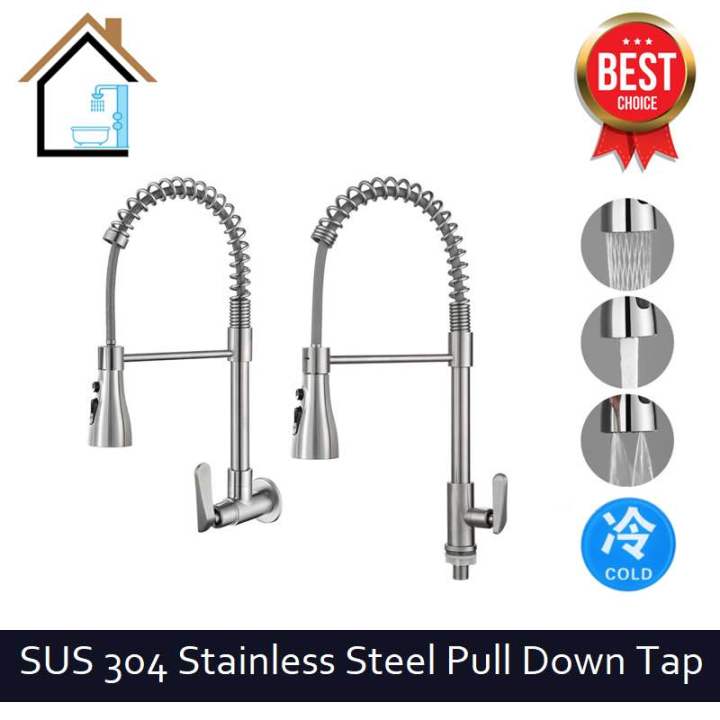 SUS 304 Stainless Steel Pull Down Pull Out Kitchen Sink Cold Tap with ...