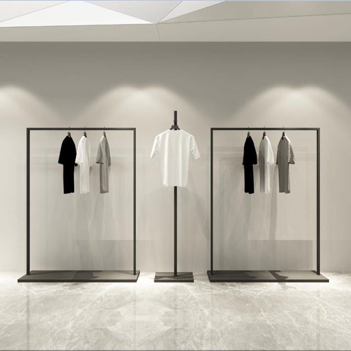 High-End Clothing Display Rack Matte Black Free-Standing Iron Model ...