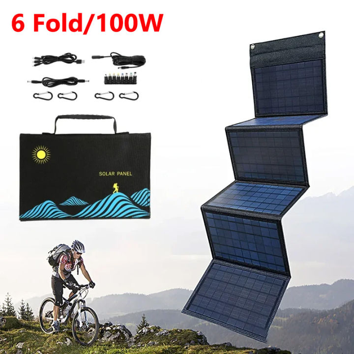100W Foldable Solar Panel Portable Folding Bag USB+DC Output Solar ...