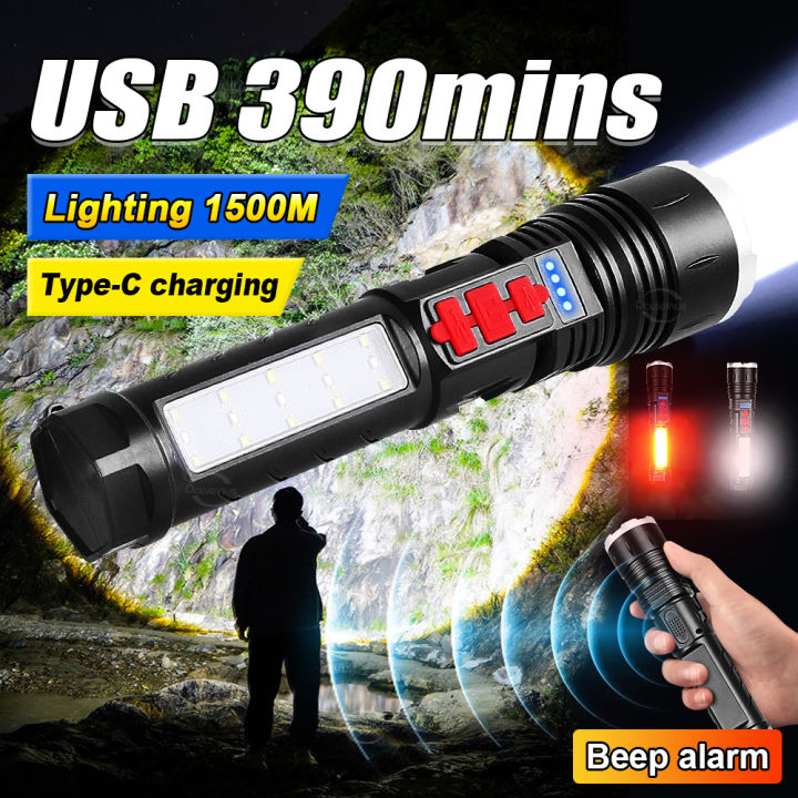 Portable Buzzer alarm High Power Rechargeable Led Flashlight 18650 ...
