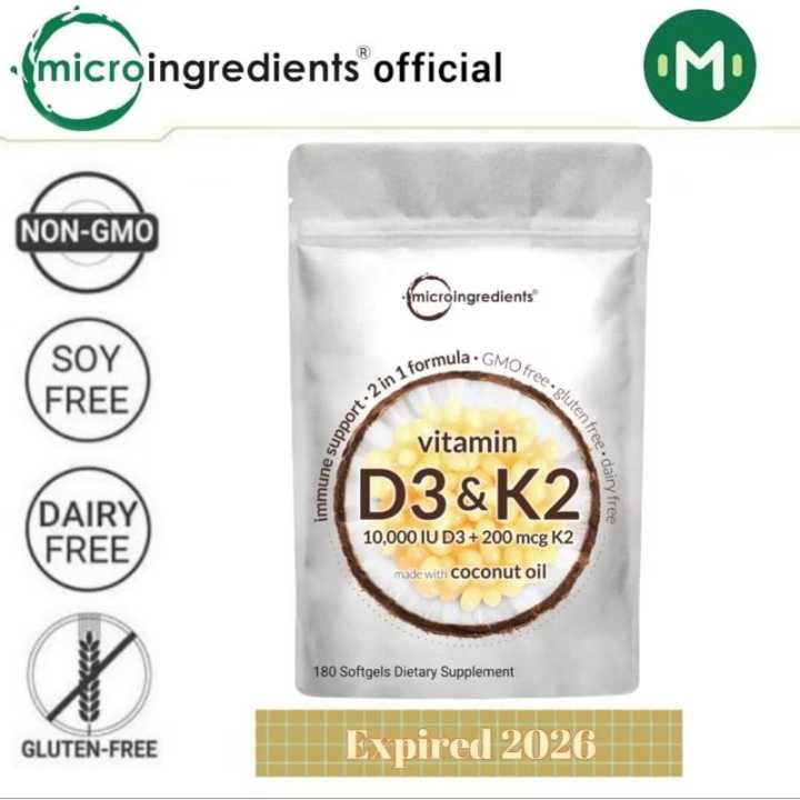Microingredients Vitamin D3 10000 Iu + K2 200mcg Asli Isi 180 Softgels ...