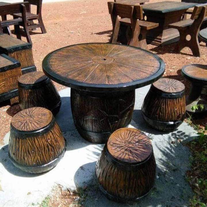 Set Kerusi Meja Batu Wooden Style / Kerusi Batu Taman / For Booking ...