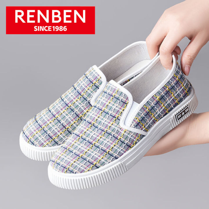 RENBEN รองเท้าสลิปออน สำหรับนักเรียนและผู้หญิงที่มีการลากพื้นผิวและพื้นรองเท้ากันลื่น | Lazada.co.th