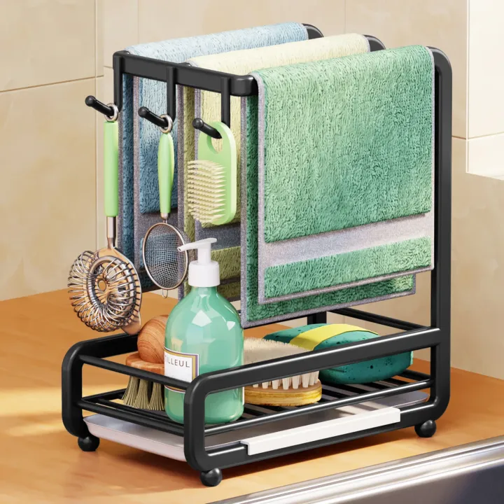 Kitchen Countertop Storage Rack Sink Towel Holder Dishwashing Cloth ...