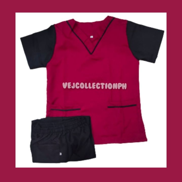 TERNO SCRUB SUIT MAROON WITH COMBINATION/ MEDICAL UNIFORM /HEALTH CARE ...