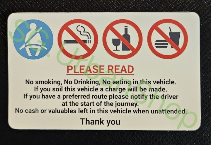 [PHV & Taxi Essentials]🟡 Waterproof Vinyi Sticker No Eating, Drinking ...
