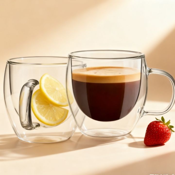 1/2/4pcs 250ml Food Grade Double Wall Glass Coffee Cup Heat Insulation ...