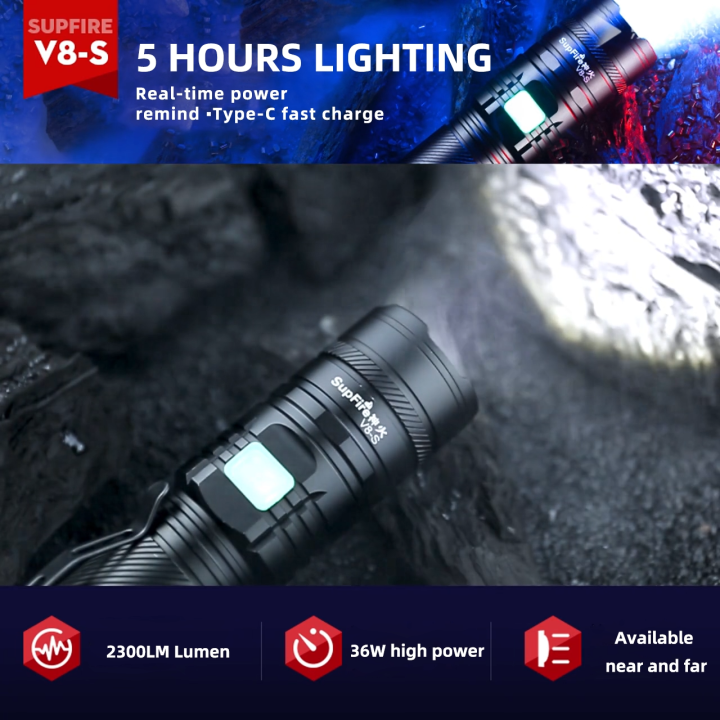 SUPERFIRE Flashlight Super Bright 2000 Lumens Portable Rechargeable 5200MAH Battery Long Run ...