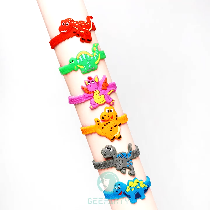 6pcs Cute Dinosaur Bracelets Wristband Rubber Bangle For Birthday Party ...