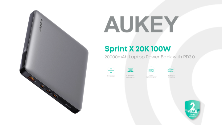 AUKEY PB-Y44 Laptop Power Bank 100W, 20000mAh USB C Portable Charger 4 ...