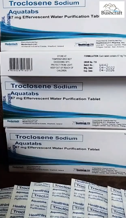 AQUATABS WATER PURIFICATION TABLET - EXPIRY 01/2027 67mg Effervescent ...