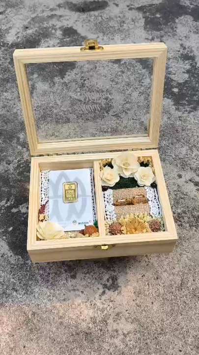 Box Cincin Kayu 2 in 1 / Kotak Kayu Emas Antam dan Cincin/ Kotak Cincin ...