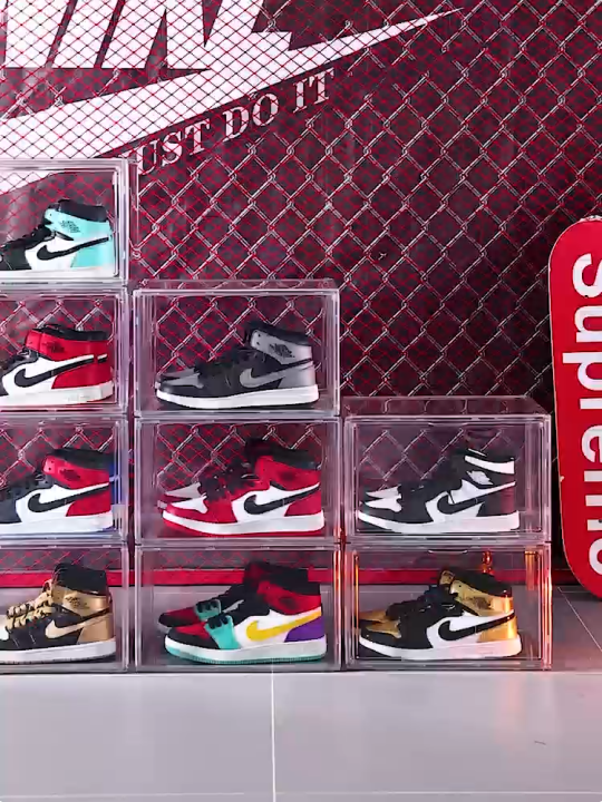 Acrylic shoe box Front Drop Side opening door Magnetic Stackable Large ...