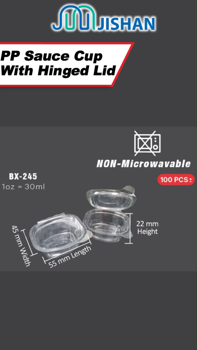 [50pcs] 100/50/35/10ml PP Sauce Cup with Hinged Lid / TYCOPLAS Mini Round Container Clip Lid ...