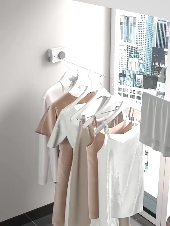 5.1M Wall Mounted Invisible Retractable Clothesline Adjustable Laundry ...