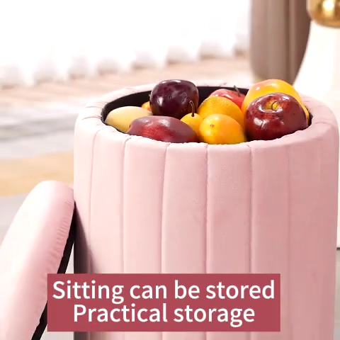 Beige - Makeup stool Light luxury round stool Bedroom storage stool ...
