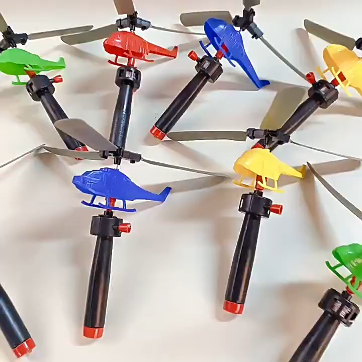Mini DIY Assembly Pull Line Helicopter Fly Outdoor Toy / Draw Rope Take ...