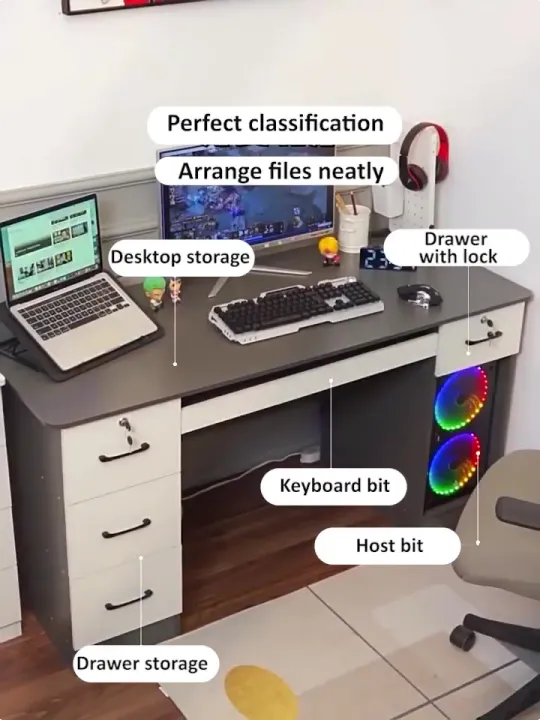 Computer Desk with 4 Drawers and Keyboard Tray multifunction office table writing table study ...