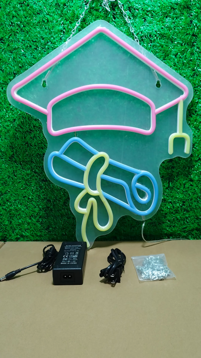 Reyee lnc Grad Cap Neon Sign with Graduation Scroll - Elegant LED Light ...